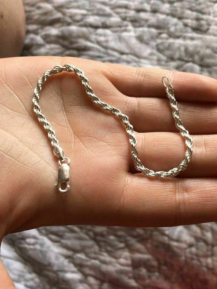 Women’s Solid 925 Sterling Silver Thin Rope Bracelet 7” Made In Italy ...