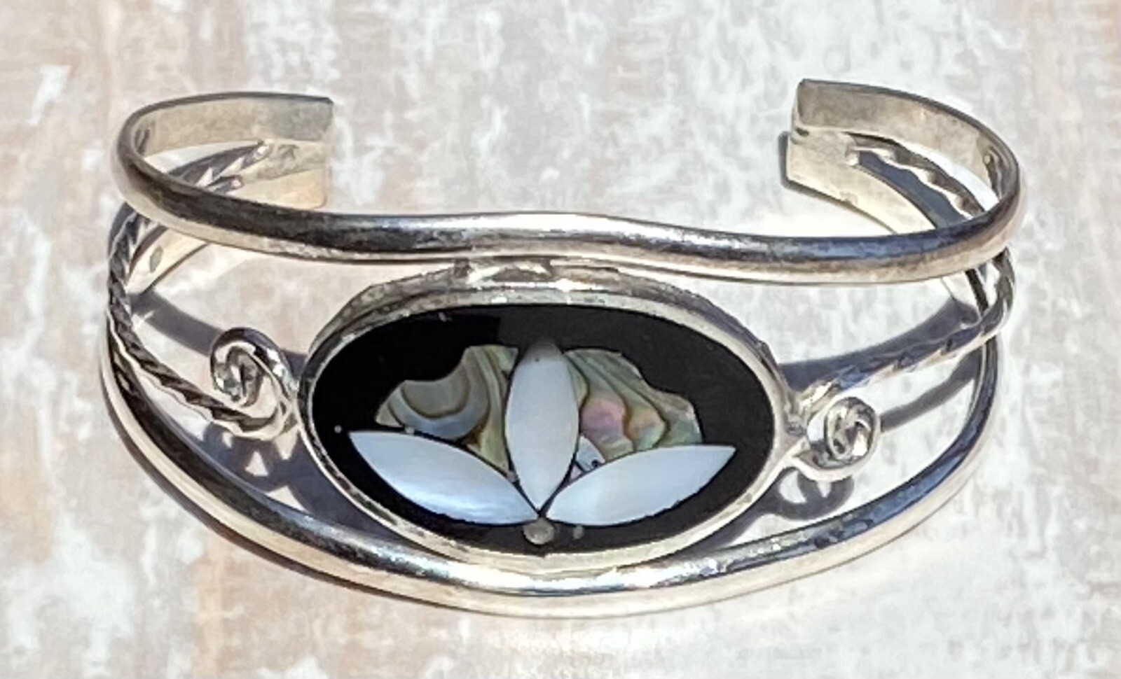 Vintage Silver Alpaca Mexico Bangle Bracelet with Mother of Pearl Inlay ...