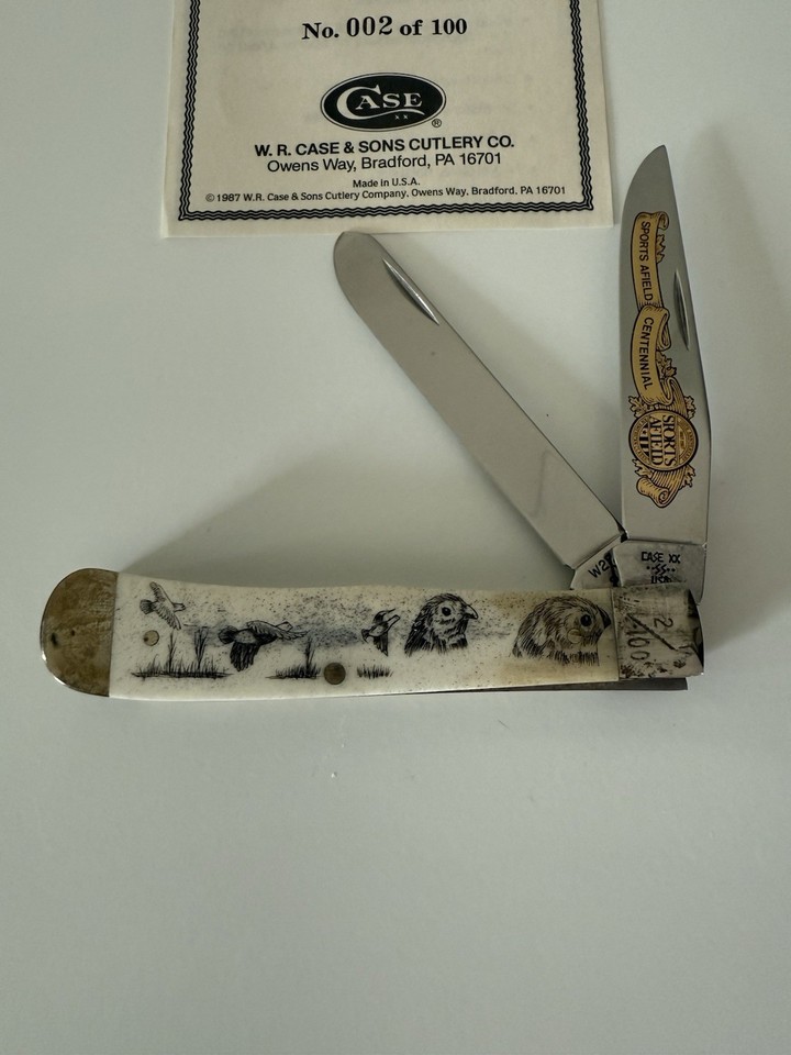 Vintage Case Knife Trapper 254 XX 002/100 Bone Gold Etch Scrimshaw Rare ...