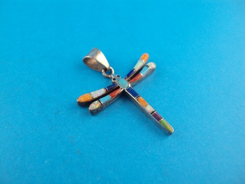VINTAGE STERLING SILVER SOUTHWEST NATIVE AMERICAN MULTI-STONE DRAGONFLY ...