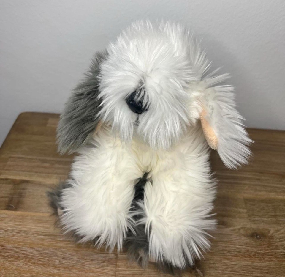 Ganz vintage Fluffy White and Gray sheepdog Plush Dog 11” | eBay