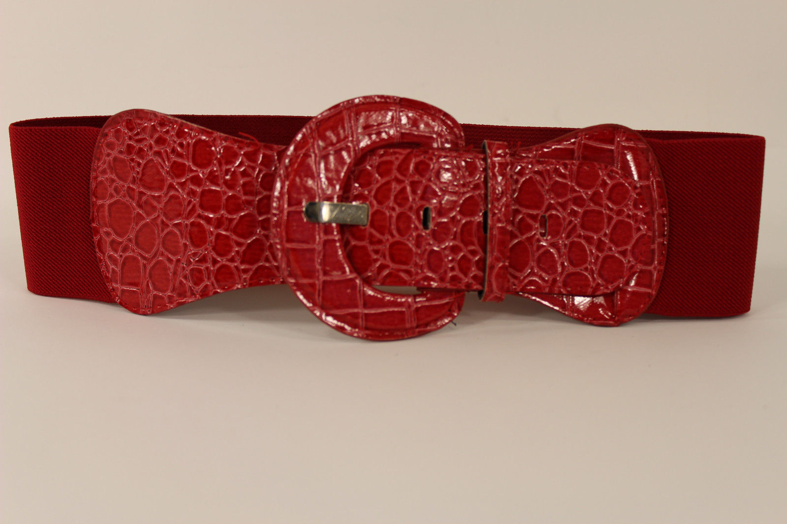 Women Fashion Belt Red Elastic Band Hip Waist Stretch Wide Faux Leather ...