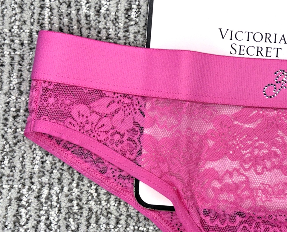 Victoria's Secret PINK NWT XXL Pink Lace Brazilian Panty Bling Spellout ...