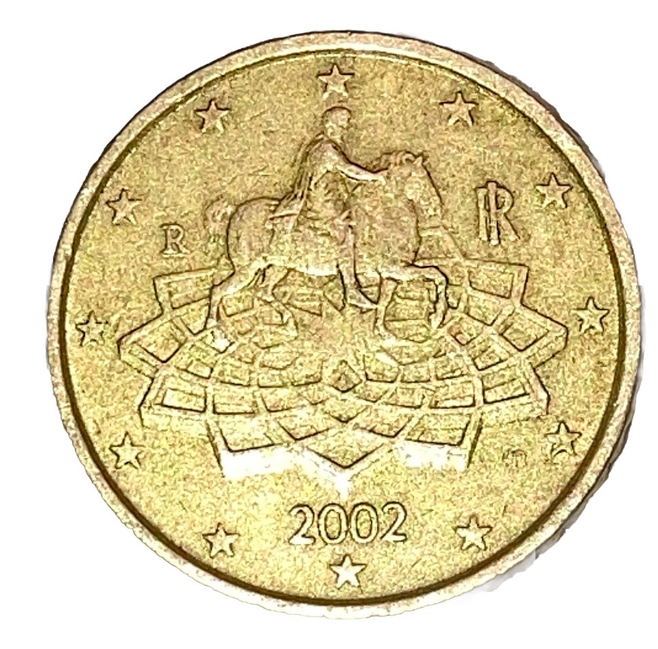ITALIA 50 EURO CENT 2002 - THE EQUESTRIAN STATUE OF MARCUS AURELIUS -BB ...