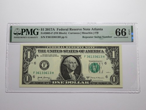 $1 2017 Repeater Serial Number Federal Reserve Currency Bank Note Bill ...