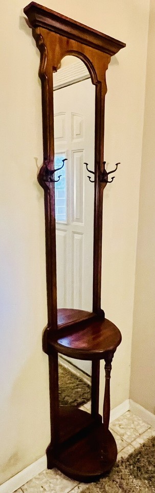 VTG Solid Oak Pulaski Hall Tree W/Mirror +4 coat hooks/Entry-Table 79 ...
