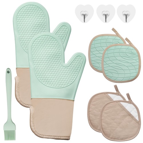 7PCS Oven Mitts and Pot Holders Cooking Mittens Heat Resistant 500°F ...