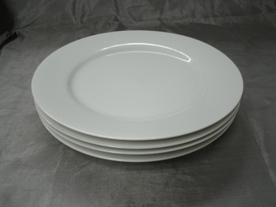 Vtg Crate & Barrel CBL132 All White Set of 4~11-1/8" Dinner Plates Sri ...