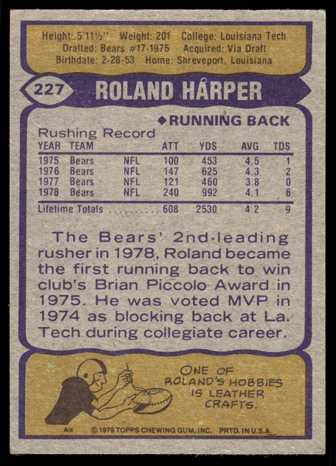 1979 Topps Roland Harper Chicago Bears #227 | eBay
