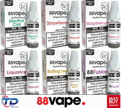88 Vape E-Liquid 20 x 10ml (200ml) All Flavours 11mg 16mg 88Vape 20 ...