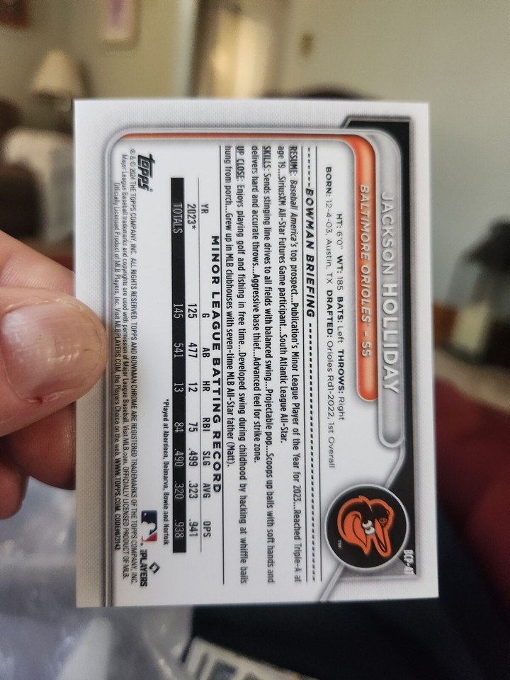 Jackson Holiday 2024 Bowman Chrome Prospect BCP-47 Baltimore Orioles | eBay