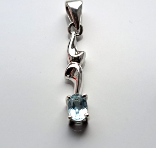 Sterling Silver Pendant set with Blue Topaz, Cutlass drop design 7 X ...