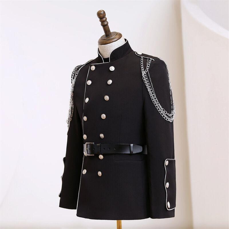 Men's Formal Costumes England Stand Collar Mid Length Double Breasted ...