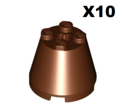 Lego ® Lot 10 Brique Cône 3 x 3 x 2 with Axle Hole Red Brown 6233 NEW ...