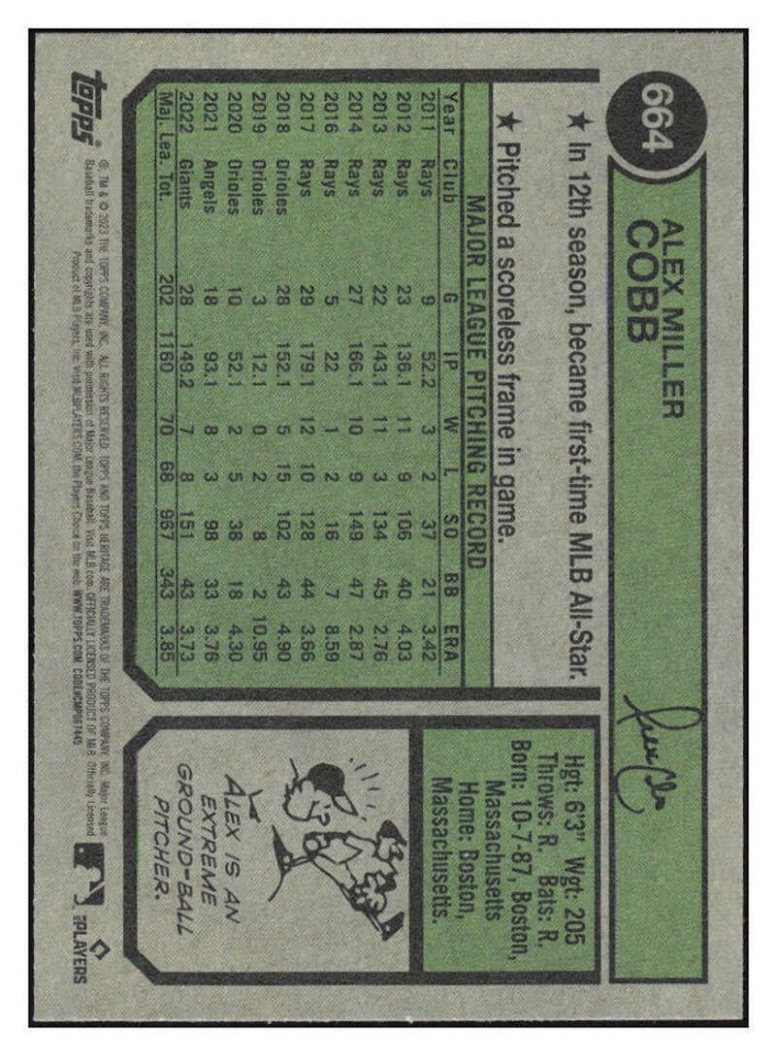 Alex Cobb 2023 Topps Heritage High Number #664 MLB Giants ID:88491 | eBay