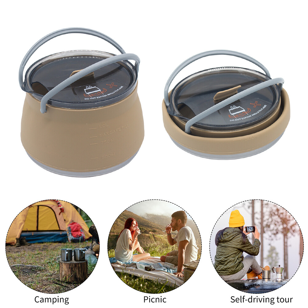 Foldable Portable Camping Cooker Pot Silicone Outdoor Kettle Cookware ...