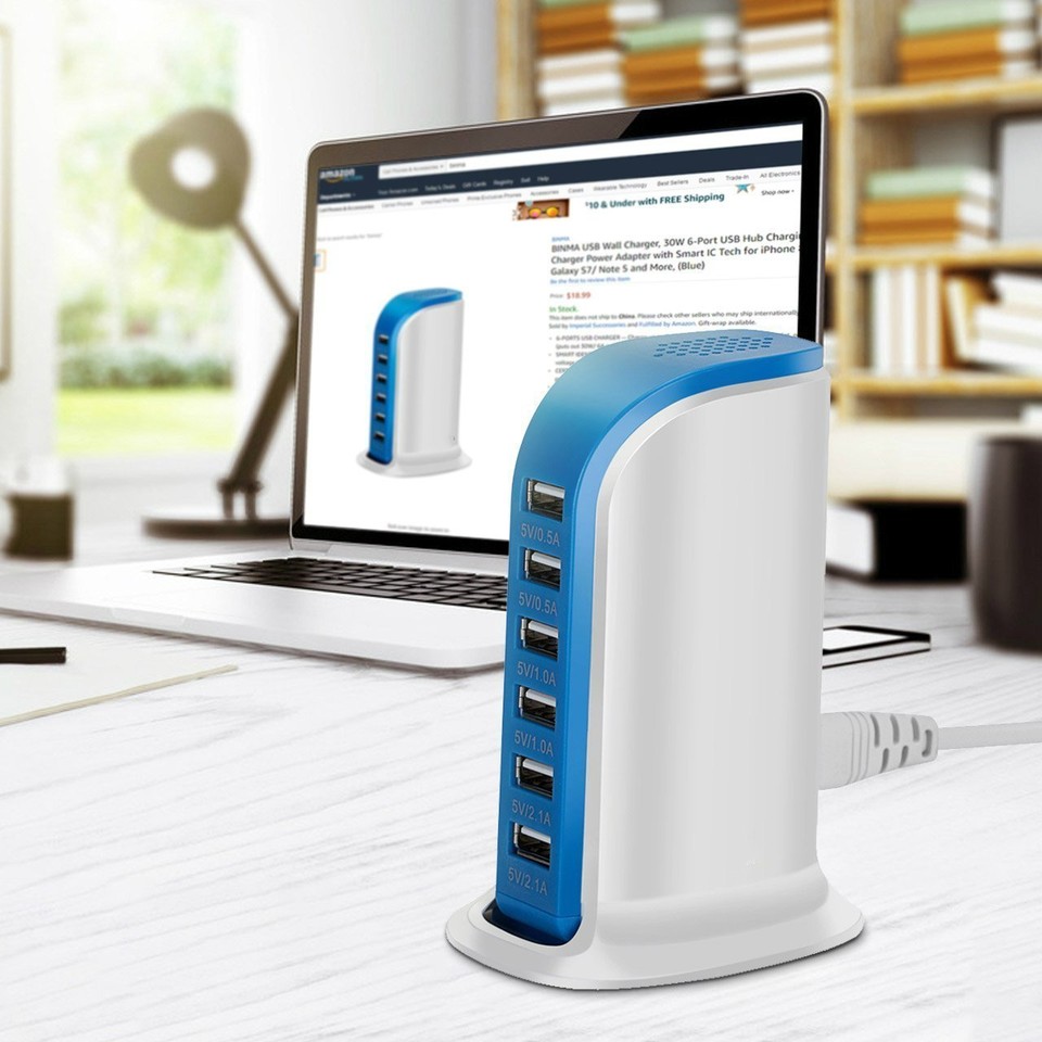 6 Multi USB Port Adapter Desktop Charger Rapid Tower Charging Station ...