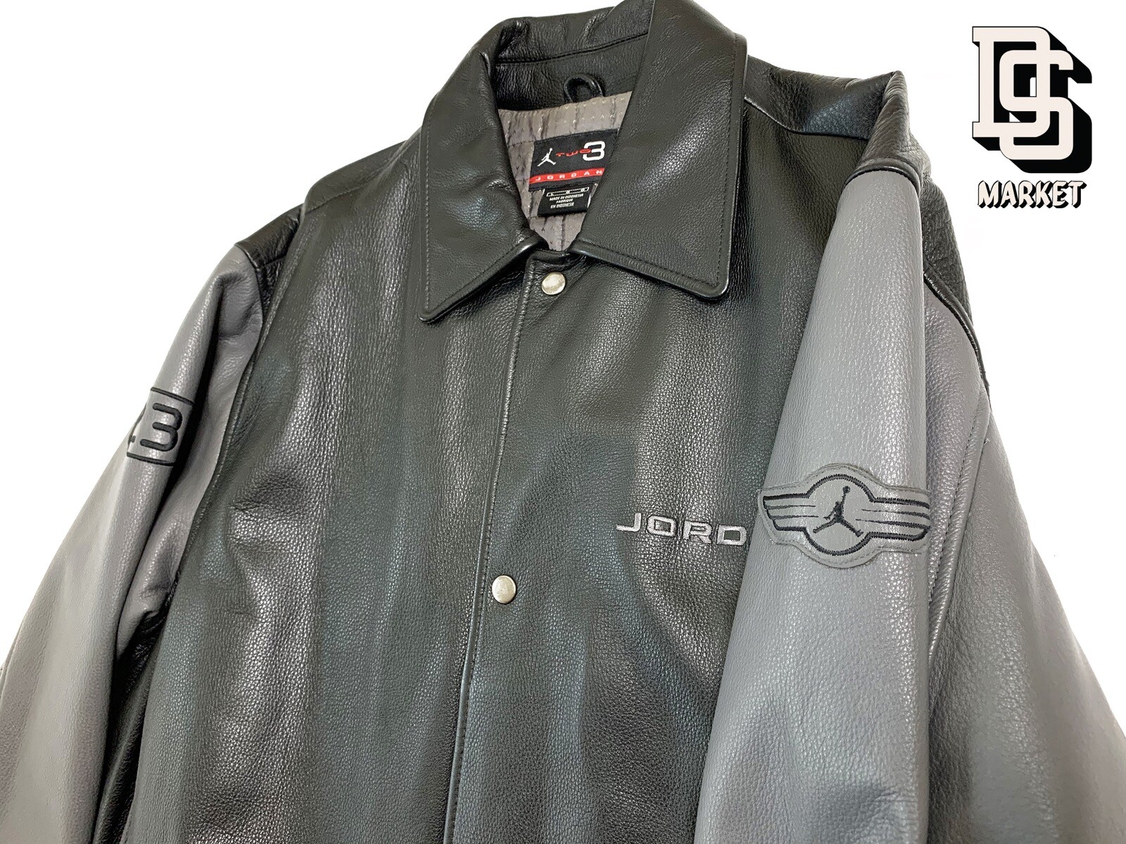 RARE VINTAGE NIKE AIR JORDAN LEATHER JACKET 2000 BLACK CHARCOAL III II ...