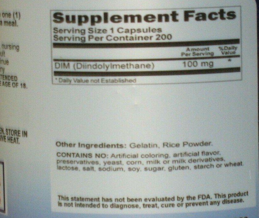 DIM (Diindolylmethane) 400 Capsules 100mg 12+ Month Supply Antioxidant ...