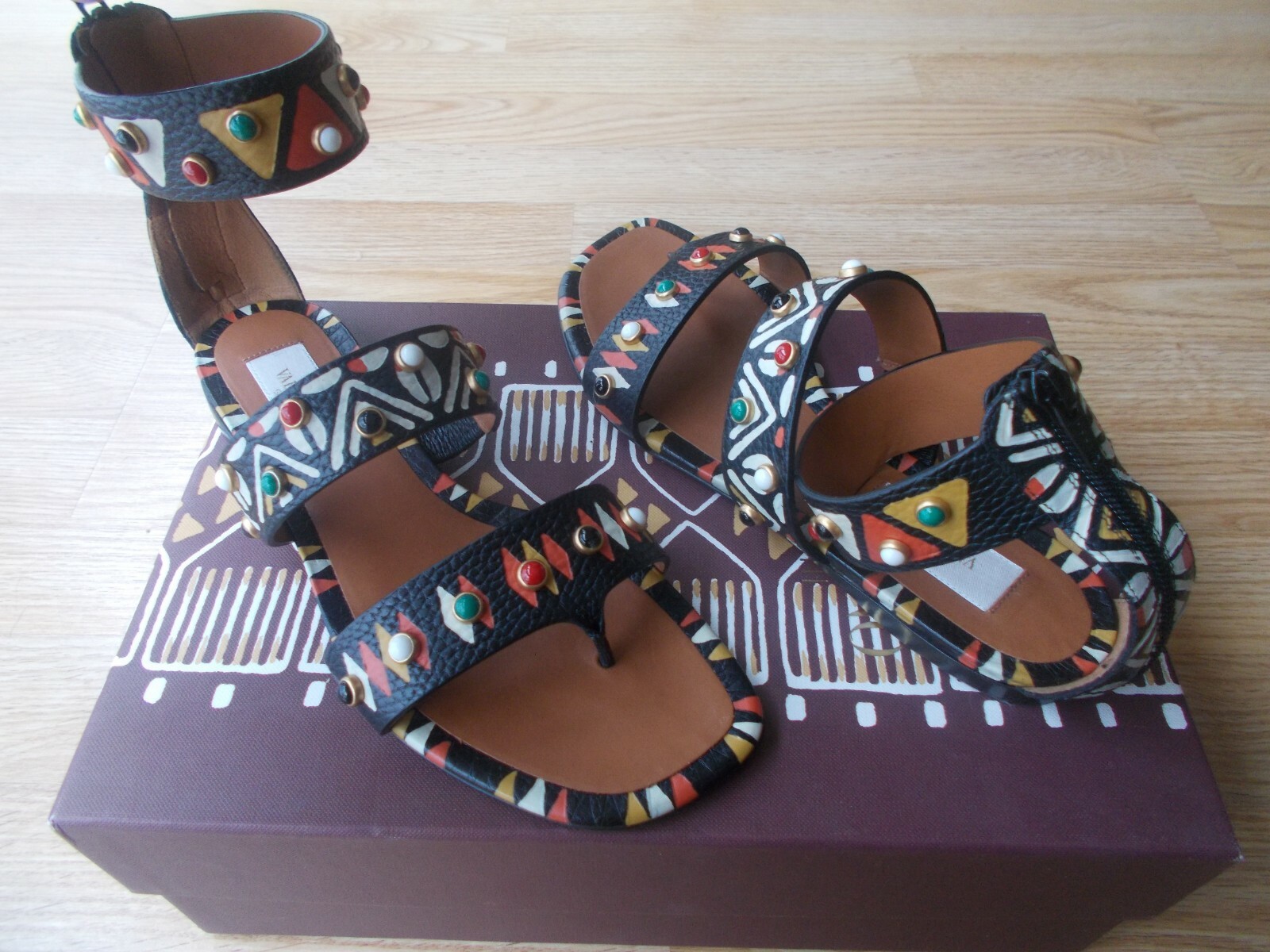 $1575 Valentino Garavani Primitive Sandals Thong Flat Studded sz 36.5 ...