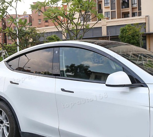 ABS Gloss Carbon Fiber Window Visor Vent Sun Rain Guard For Tesla Model ...