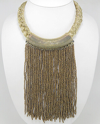 Metallic Gold Waterfall Bead Bib Necklace Statement Piece COUTURE 18 ...