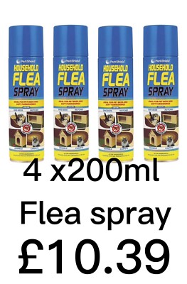 4 X 200ML FLEA KILLER SPRAY AEROSOL ANIMAL DOG PET BED FOR HOME FLEA ...