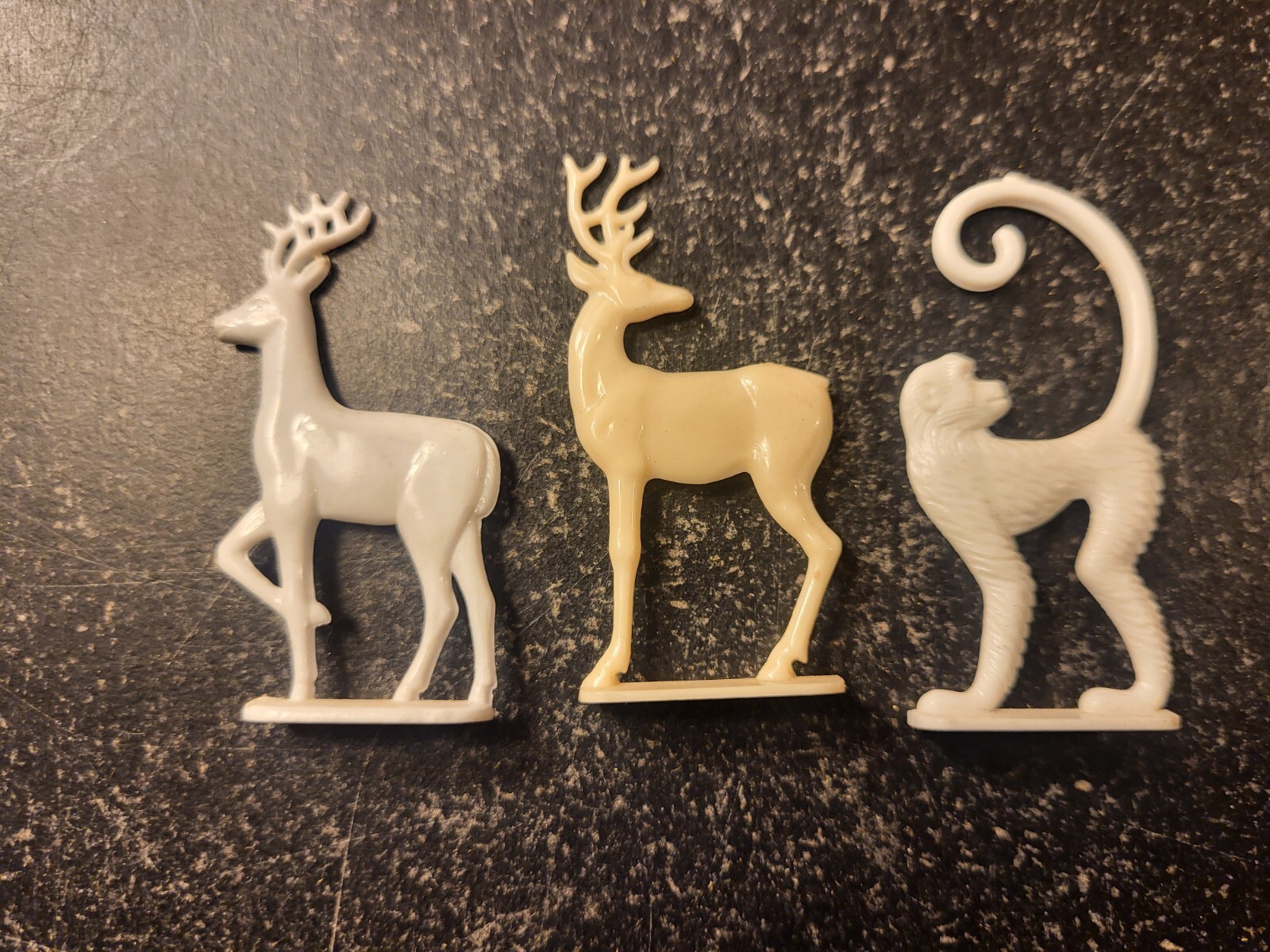 3 White 1940s Stand Up Animals Cracker Jack Charms 2 Deer/1 Monkey Good ...