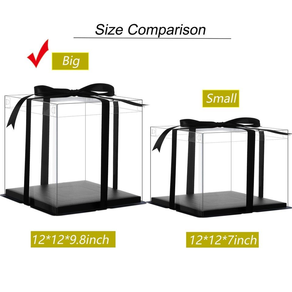 6Pcs Tall Cake Boxes Clear cake Box with Ribbon 12x12x 10inchIdeal for ...