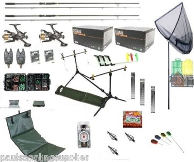 Full Carp Fishing Tackle Set Up Kit Rods Reels Rigs Alarms Bait Tools ...