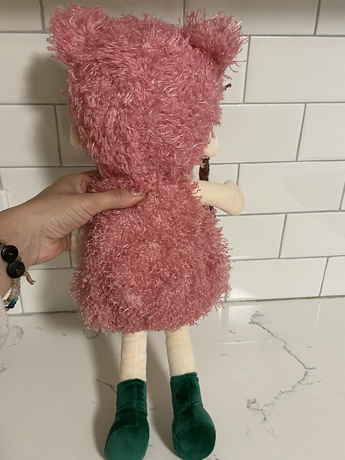 HWD Kawaii Plush 18'' Girl Doll in a Pink Shag Dress Stuffed Toy Flower ...