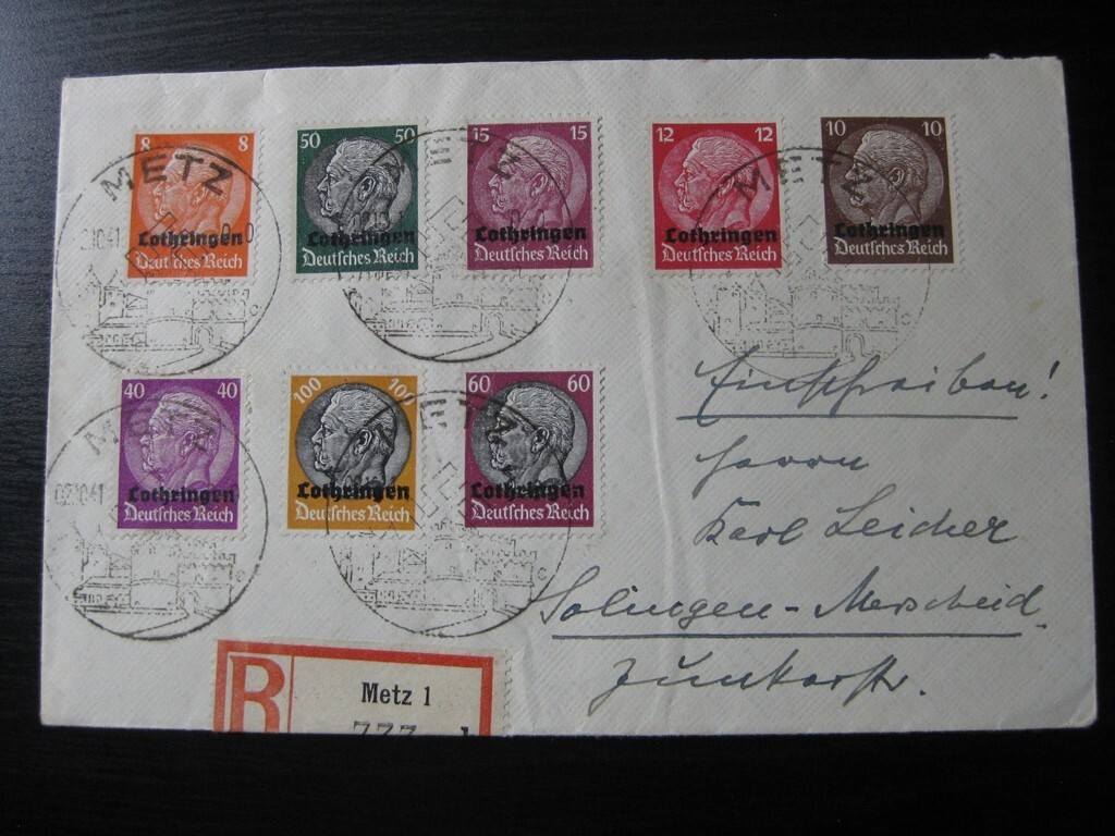 LOTHRINGEN THIRD REICH WWII OCCUPATION very nice stamps on registered ...