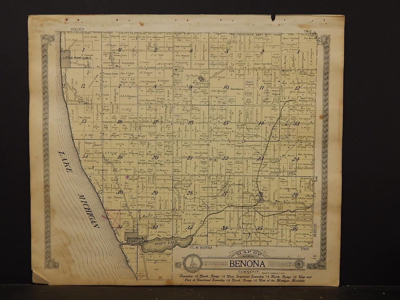 Michigan, Oceana County Map, Benona Township, 1913 K4#56 | eBay