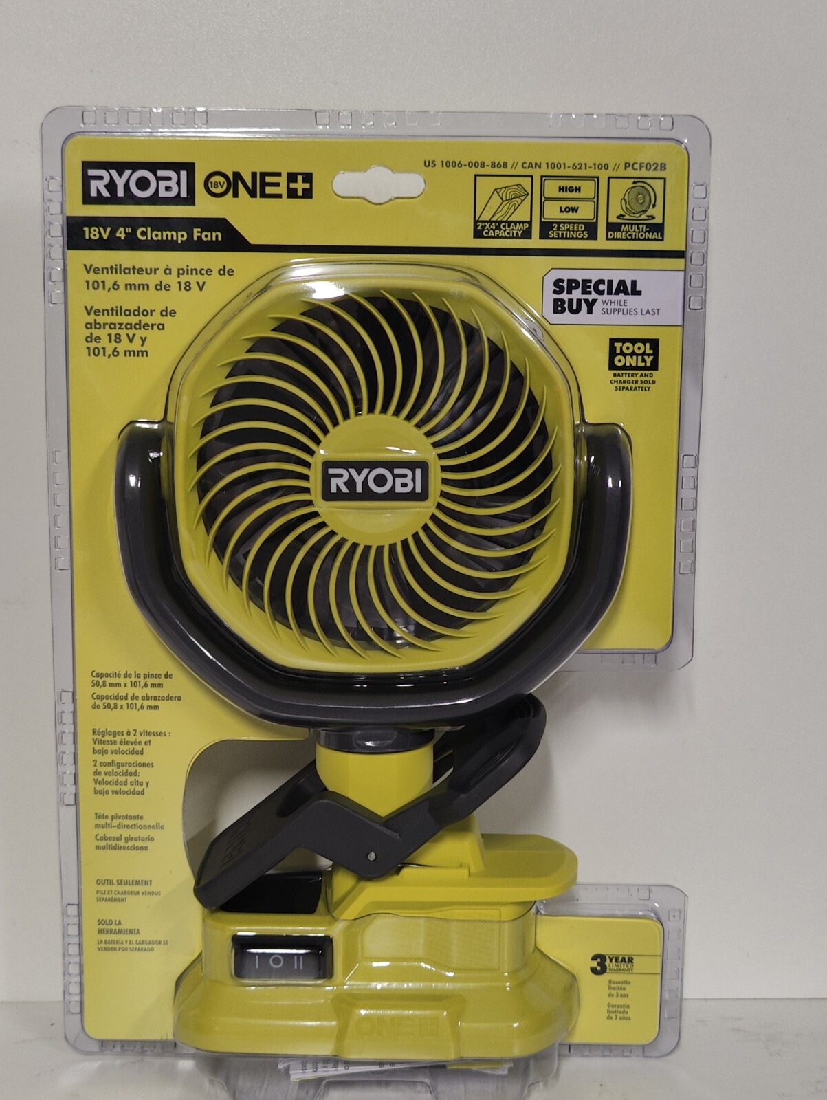 RYOBI ONE+ 18V Cordless 4 in. Clamp Fan (Tool Only) NEW Ryobi Clip Fan ...