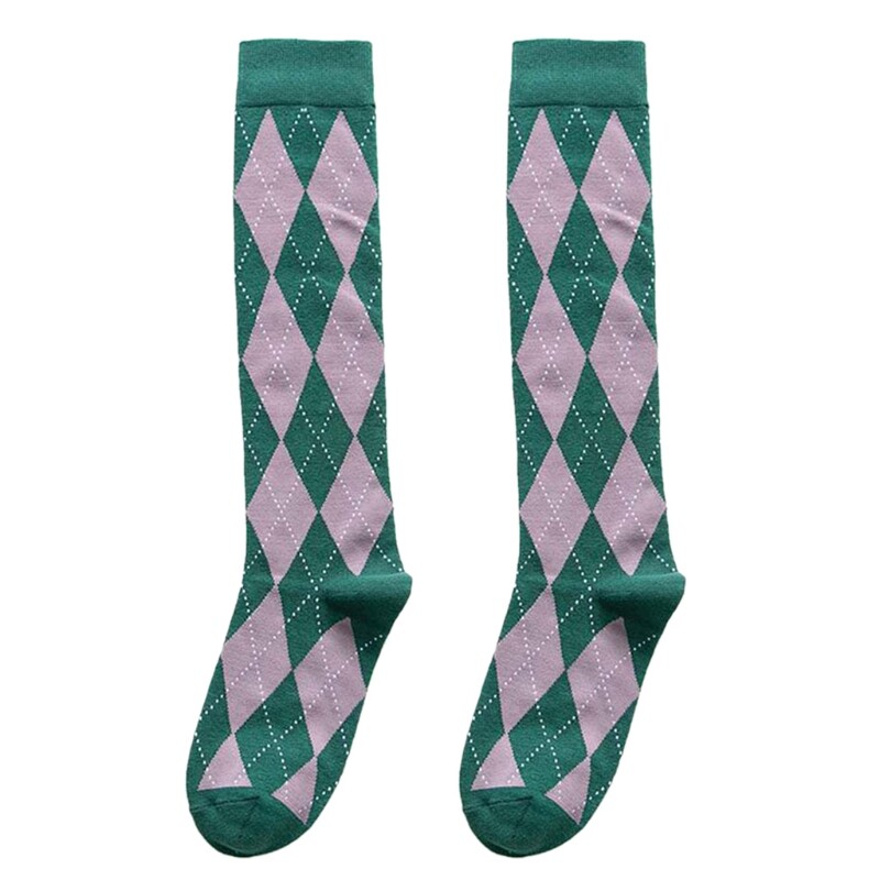 Women Cotton Knee Socks Preppy Style Vintage Argyle Print Stockings | eBay