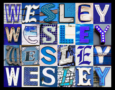 WESLEY Name Poster featuring photos of actual BLUE sign letters | eBay