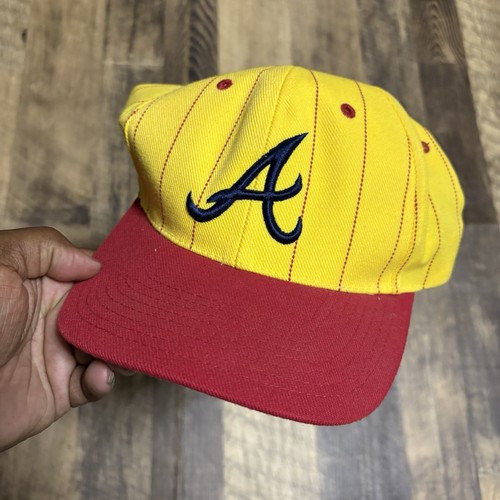 Vintage Atlanta Braves Yellow Pinstripe Snapback Hat MLB | eBay