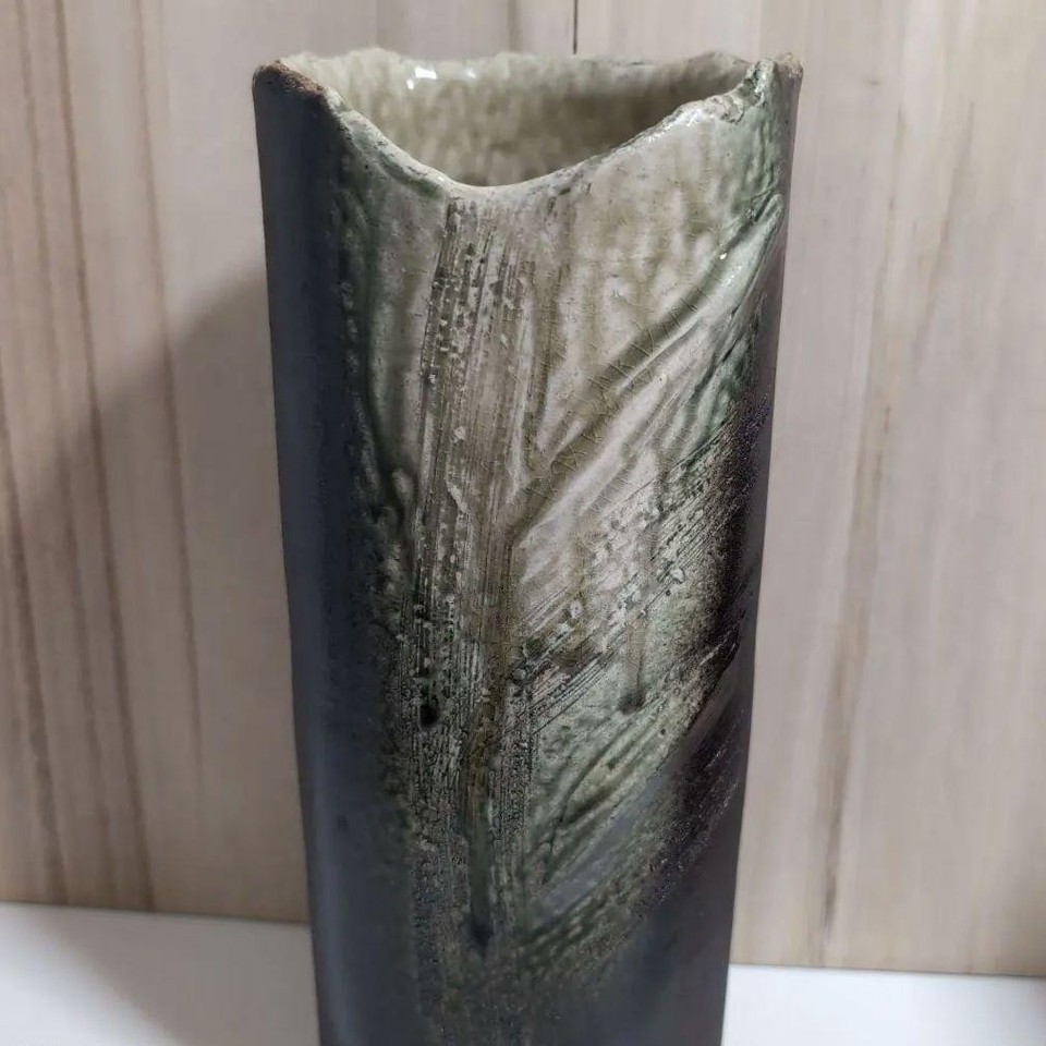 Gray and green ceramic vase Shigaraki ware | eBay