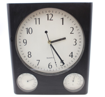 Wall Clock Black Classic Temperature Humidity Dial Meter QUARTZ Battery ...