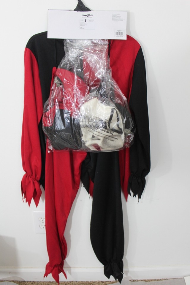 EVIL JESTER CHILD COSTUME Large 10-12 Harlequin Halloween Scary Red ...