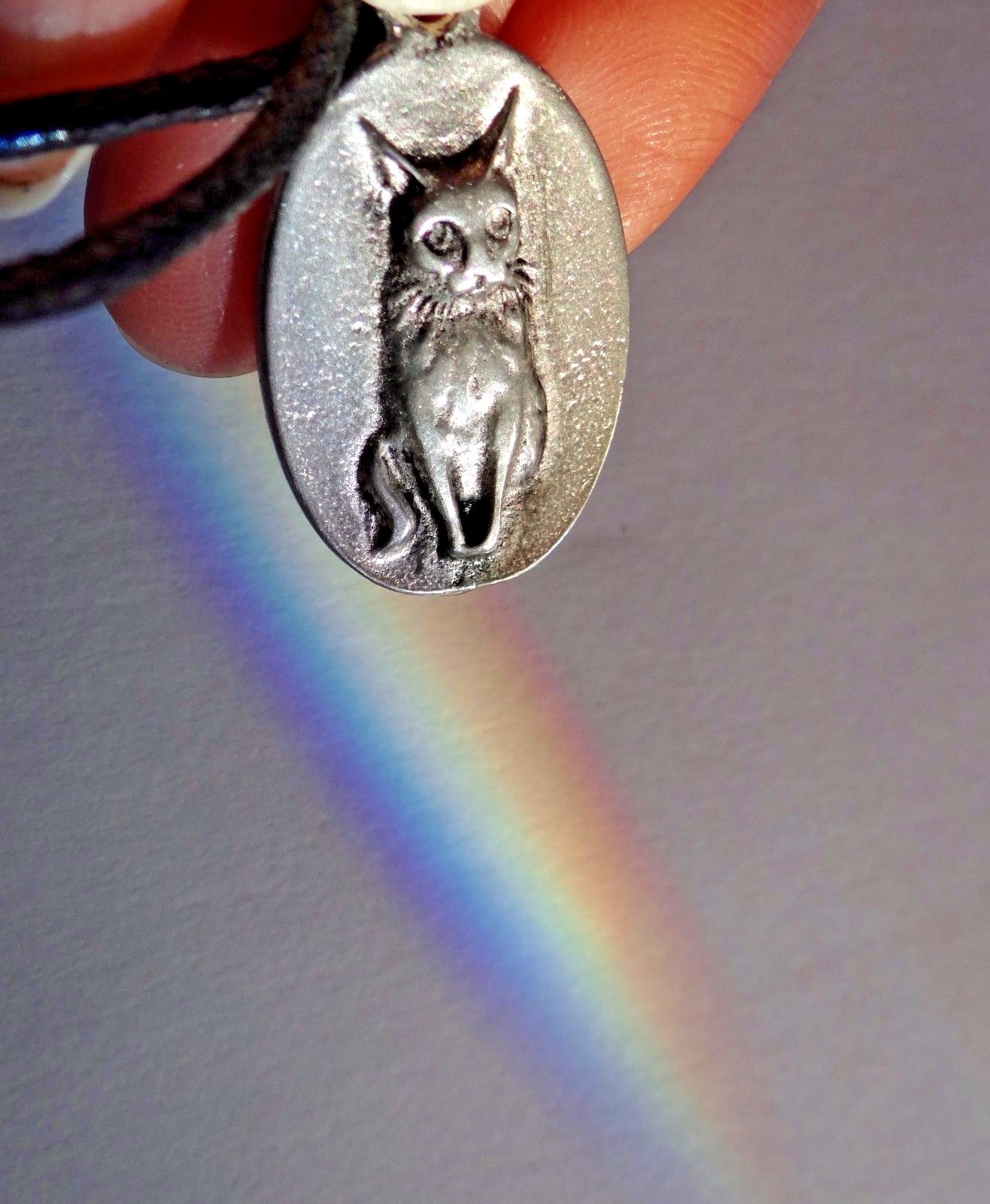 CAT PEWTER AMULET PENDANT NECKLACE CHARM w BLACK CHORD CAT RESCUE | eBay