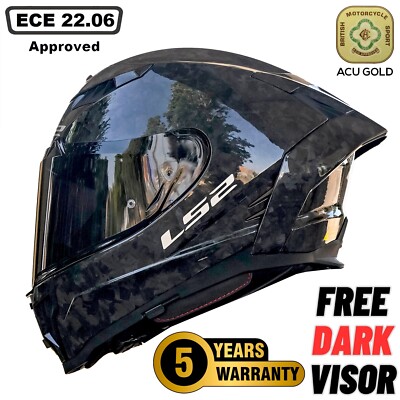 LS2 FF807 DRAGON 6K CARBON FIBRE DUAL VISOR FULL FACE MOTORCYCLE HELMET ...