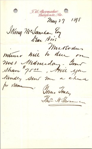 Thomas Shoemaker Bellefonte PA 1898 Letterhead | eBay