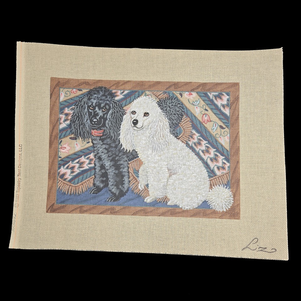 LIZ HAND PAINTED NEEDLEPOINT CANVAS: POODLE PAIR DOG GG | eBay