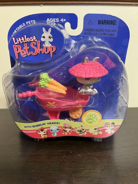 Littlest Pet Shop LPS # 215 Bunny Rabbit Wheelbarrow Carrots Hat Hasbro ...