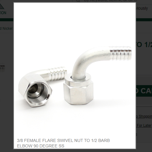 3/8 FEMALE FLARE SWIVEL NUT TO 1/2 BARB ELBOW 90 DEGREE SS # 7281 | eBay