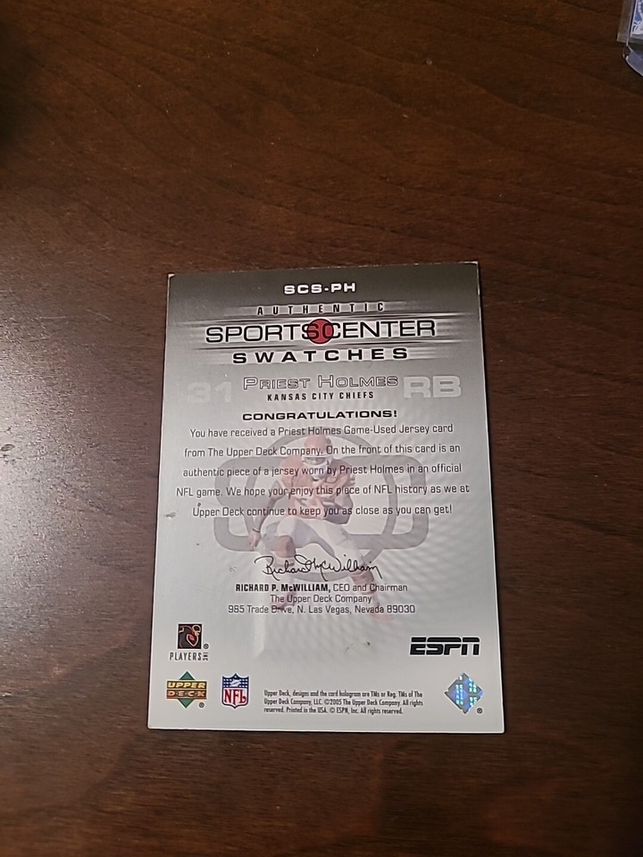 Nice 2005 Upper Deck Priest Holmes Sportscenter Swatches Jersey Card | eBay