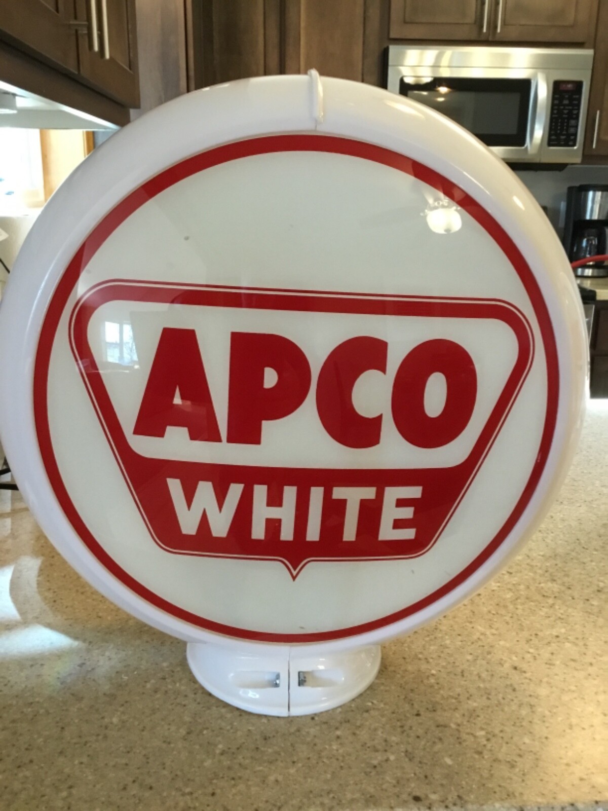 APCO White original gas pump globe - in reproduction Capco frame | eBay
