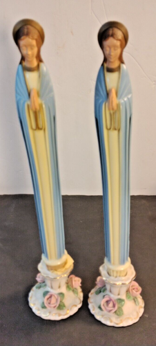 Pair Praying Virgin Mary Hartland Candle Inserts & Original Holders ...