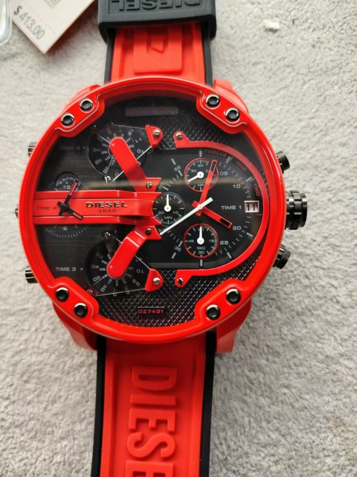 Diesel DZ7431 Mr Daddy Red Rubber Band Black Dial With Date Men's | eBay